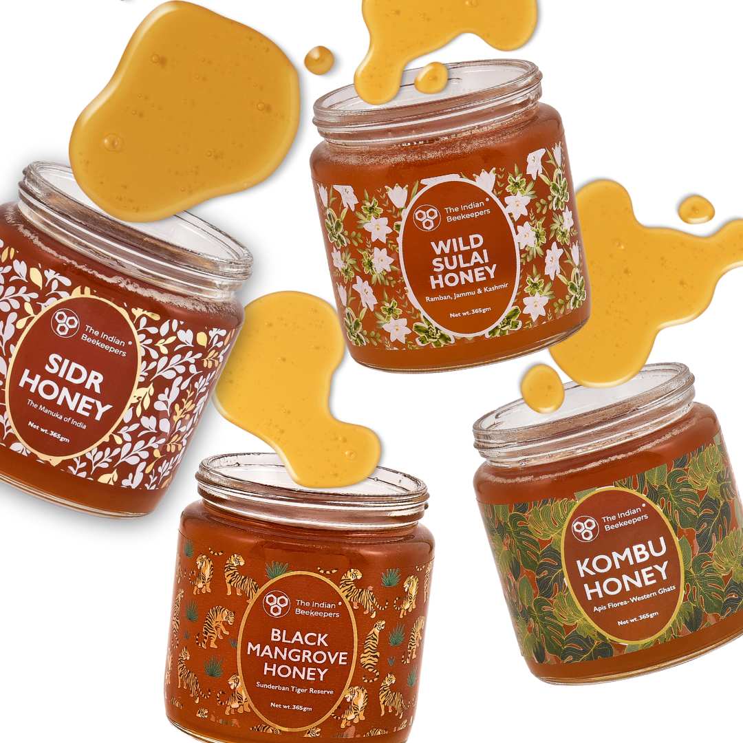 EXOTIC COMBO (PACK OF 4)- Sidr Honey, Wild Sulai, Kombu Honey, Black M ...